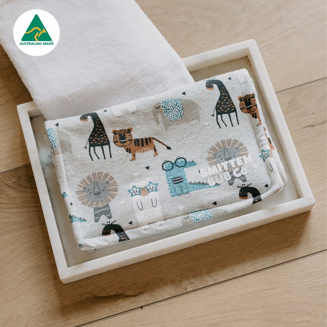 GREY SAFARI ANIMAL | Burp Cloth – Smitten Bub Co.